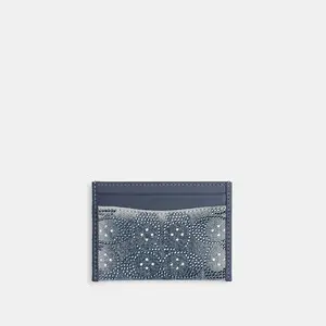 COACH Essential Card Case In Regenerative Cotton Denim With Crystal Signature