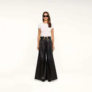 L'Agence Chelsy Leather Wide-leg Pants - Black