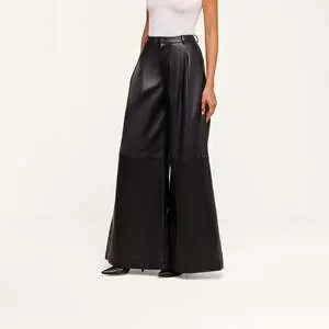 L'Agence Chelsy Leather Wide-leg Pants