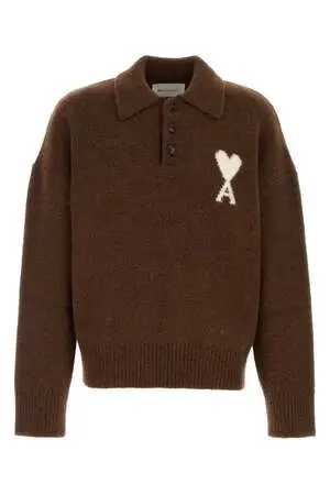 AMI Paris Chocolate Stretch Alpaca Blend Polo Shirt - Brown