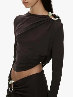 Christopher Esber Orica Crystal Ruched Long Sleeve Top