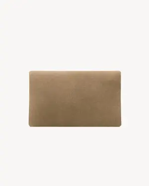 Saint Laurent Cassandre Large Envelope Pouch In Suede In Beige