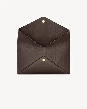 Saint Laurent Cassandre Large Envelope Pouch In Lambskin In Brown - Santal