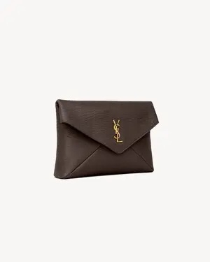 Saint Laurent Cassandre Large Envelope Pouch In Lambskin In Brown - Santal