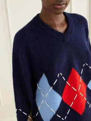 Arch4 Sloane Embroidered Argyle Cashmere Sweater