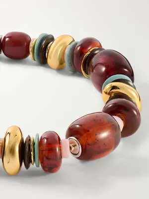 LIZZIE FORTUNATO Carmine Gold-tone Beaded Necklace