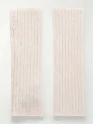 YVES SALOMON Ribbed Cashmere Fingerless Mittens - Neutrals