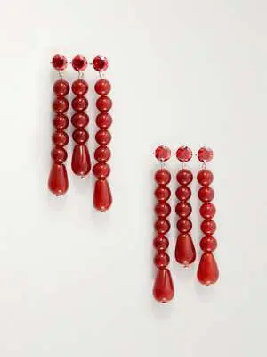 Completedworks Weeping Willow Beaded Silver-plated Agate And Zirconia Earrings - Red