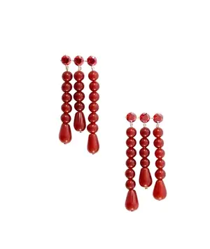 Completedworks Weeping Willow Beaded Silver-plated Agate And Zirconia Earrings - Red