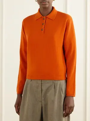 ALLUDE Cashmere Polo Sweater - Orange