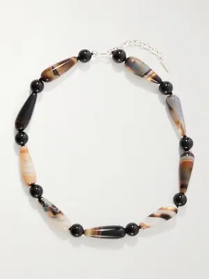 Completedworks The Depths Of Time Beaded Silver-plated Agate Necklace - Black