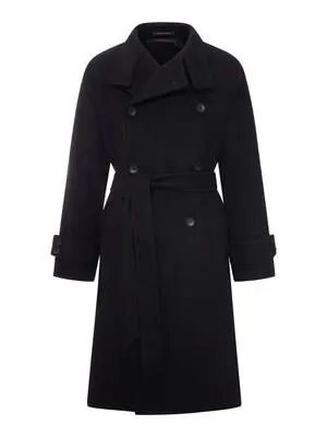 Tagliatore Double-breasted Cloth Coat With Belt - Black