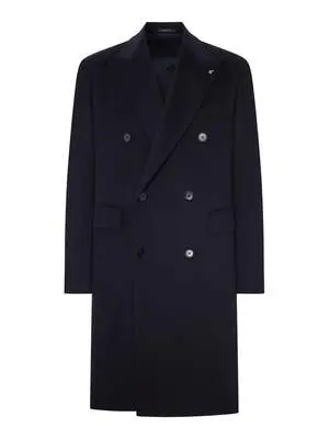 Tagliatore Double-breasted Wool Overcoat With Peak Lapel - Blue