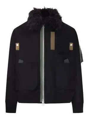 Sacai Bomber Jacket With Faux Fur Collar
