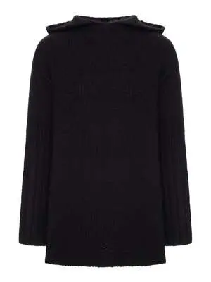 Rick Owens Oversized Hooded Sweater In Cashmere And Silk Blend - Black
