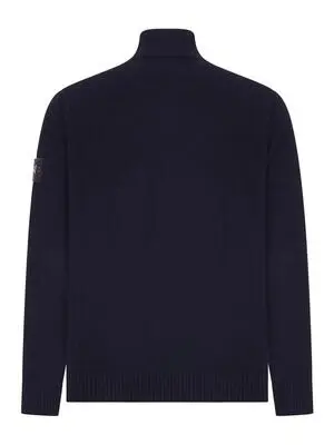 Stone Island Full Zip Wool Sweater With High Neck - Blue