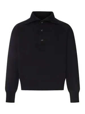 AMI Paris Wool Sweater With Polo Collar - Black
