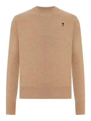 AMI Paris Merino Wool Crewneck Sweater - Brown