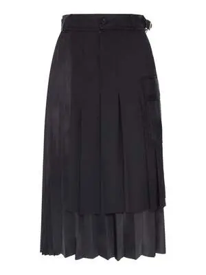 Sacai Pleated Midi Skirt With Cargo Pockets - Black