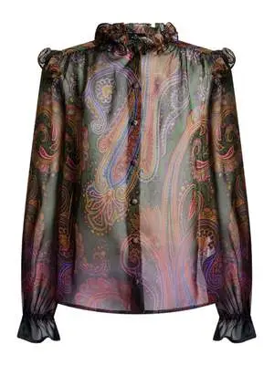 Etro Silk Shirt With Placement Dégradé Paisley Print - Green