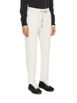 Brunello Cucinelli Lightweight Stretch Cotton Fleece Track Pants With Embellishment - Cream
