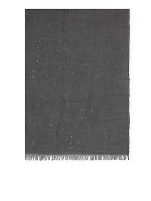 Brunello Cucinelli Cashmere And Silk Scarf With Sequins - Gray