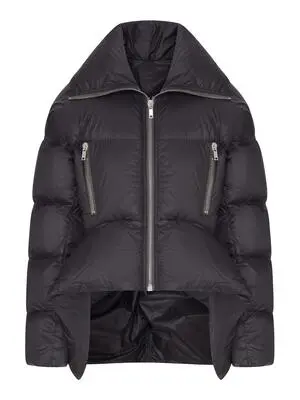 Rick Owens Short Nylon Down Jacket With Wide Collar - Black