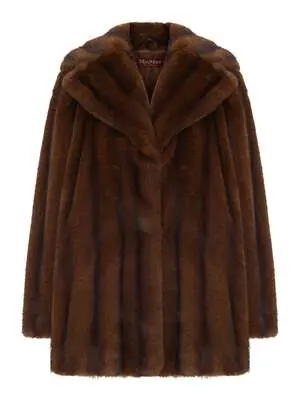 Max Mara Eco Fur Coat With Revers Collar - Brown