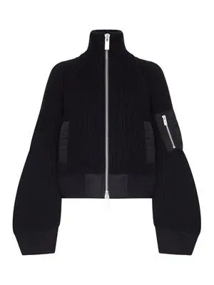 Sacai Ribbed Knit Blouson With Nylon Inserts - Black