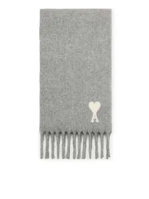 AMI Paris De Coeur Scarf In Alpaca Wool - Gray