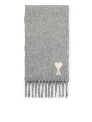 AMI Paris De Coeur Scarf In Alpaca Wool - Gray