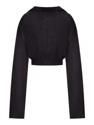 Rick Owens Cropped Knit Sweater With Hood - Black