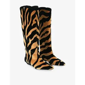 Kurt Geiger Westbury Leopard-print Velvet Knee-high Boots