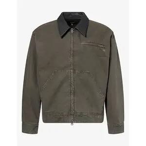 Rag & Bone Workwear Leather Collar Denim Jacket - Drkgrn