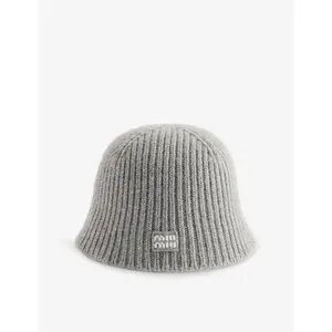 Miu Miu Logo-patch Rib-knit Wool And Cashmere Bucket Hat - Grigio