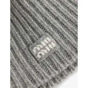 Miu Miu Logo-patch Rib-knit Wool And Cashmere Bucket Hat