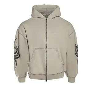 Balenciaga Distressed Logo Embroidered Zip Hoodie 'cement