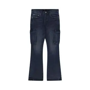 PURPLE BRAND Cargo Vintage Coated Flare Jeans 'dark Indigo - Blue