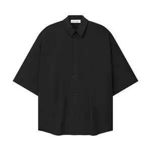 Fear Of God Silk Blend 3/4 Sleeve Button Up Shirt - Black