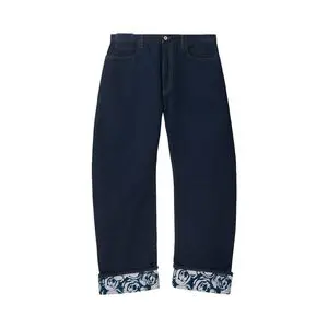 Burberry Logo Patch Straight Leg Turn Up Hem Jeans - Blue