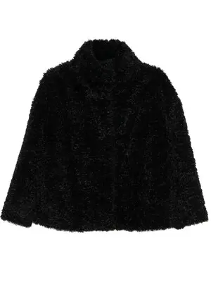 Herno Short High Collar Coat In Faux Fur - Black