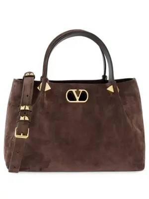 Valentino Garavani Small Soft Shopping Bag In Suede - Brown
