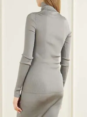 Stella McCartney Shiny Ribbed Turtleneck Sweater