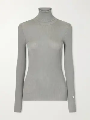 Stella McCartney Shiny Ribbed Turtleneck Sweater - Silver
