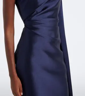 Solace London Veya Pleated One-shoulder Satin Gown