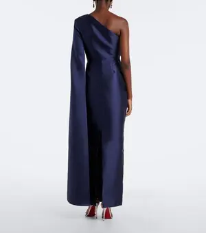 Solace London Veya Pleated One-shoulder Satin Gown