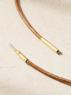 MARIE LICHTENBERG Clover Smash Locket 18-karat Yellow Garnet And Leather Necklace
