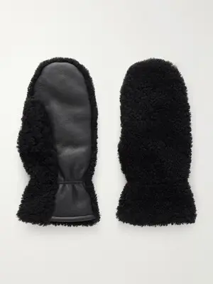 YVES SALOMON Shearling And Leather Mittens - Black