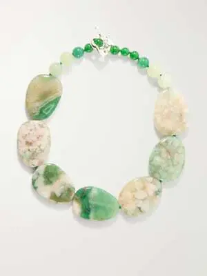 Completedworks Time Will Say Nothing But "i Told You So" Beaded Silver-plated, Calcite And Agate Necklace - Green