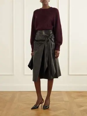 Nour Hammour Viret Knotted Paneled Leather Midi Skirt